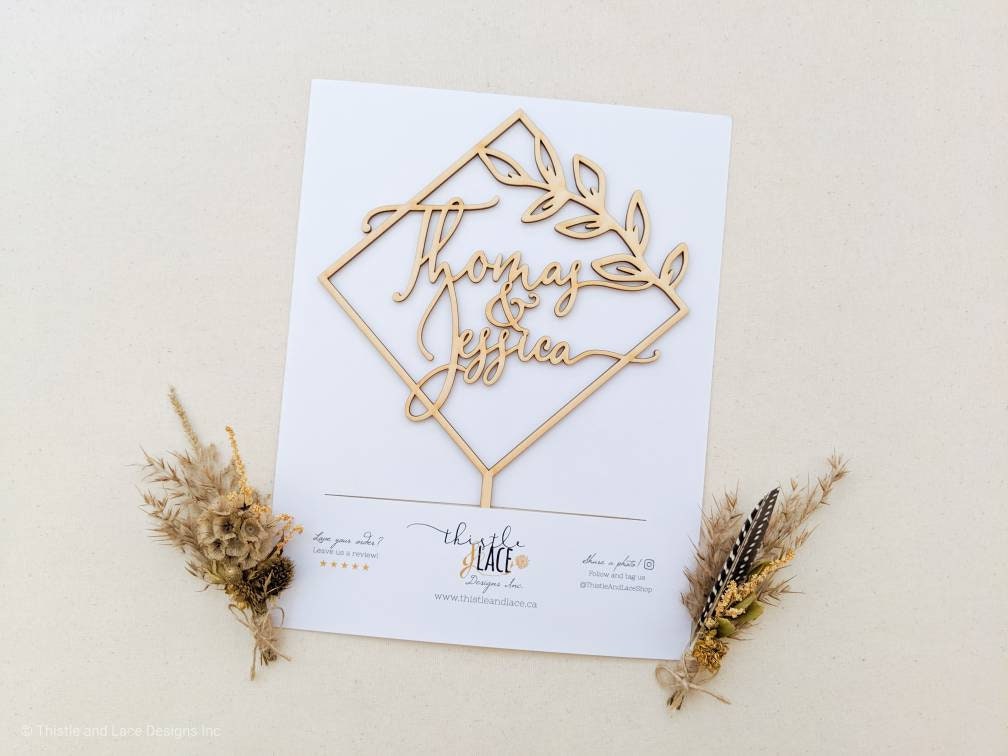 Rustic wedding cake topper Custom name cake topper | Etsy