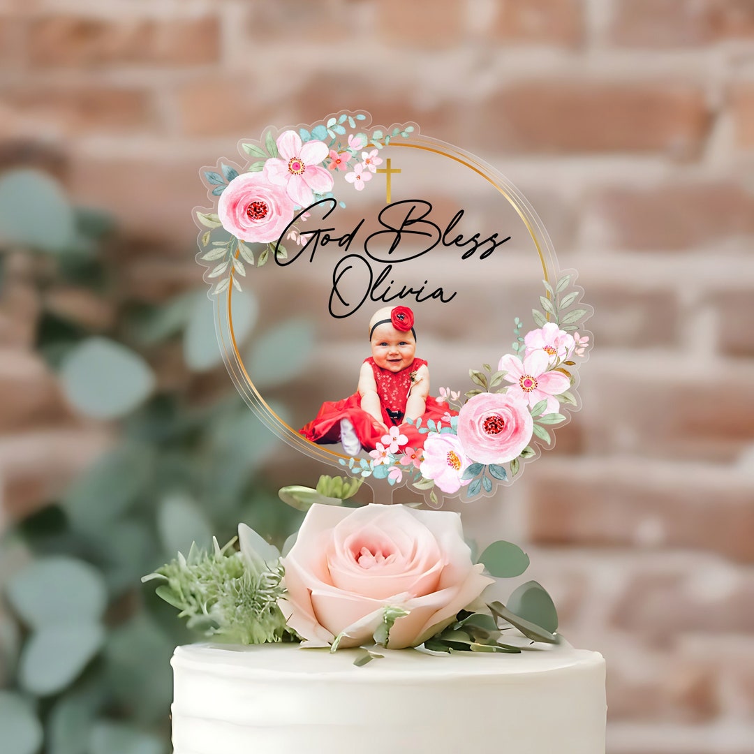Baptism Cake Topper, God Bless Cake Topper, Baptism Decorations, Name ...