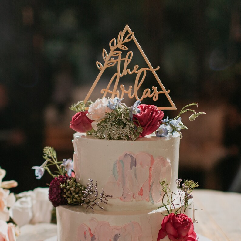 Rustic Wedding Cake Topper Triangle Cake Topper Custom Name - Etsy