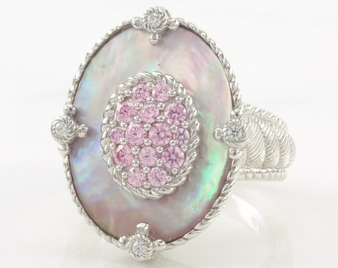 Vintage Judith Ripka Sterling Silver Ring Pink Pearl DQCZ Oval Size 7 ...