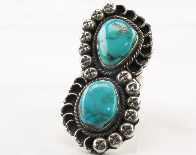 Vintage Sterling Silver Ring Turquoise Double Size 6 1/2 - Etsy
