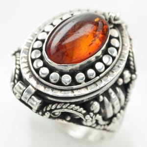 Vintage Amber Poison Ring, Sterling Silver Size 7 1/4 - Etsy