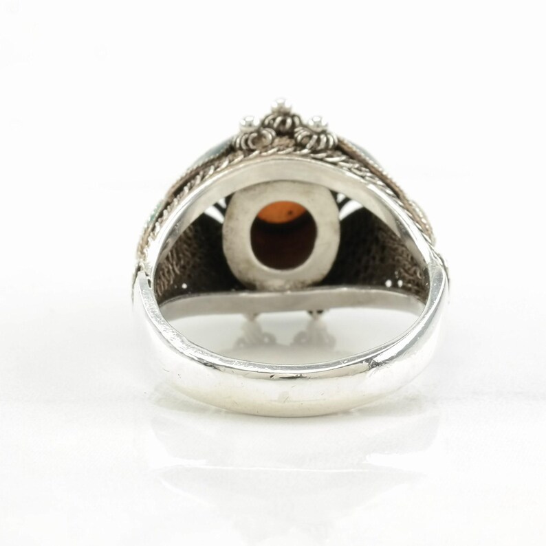 Vintage Chinese Export Ring Coral Enamel, Butterfly Sterling Silver ...