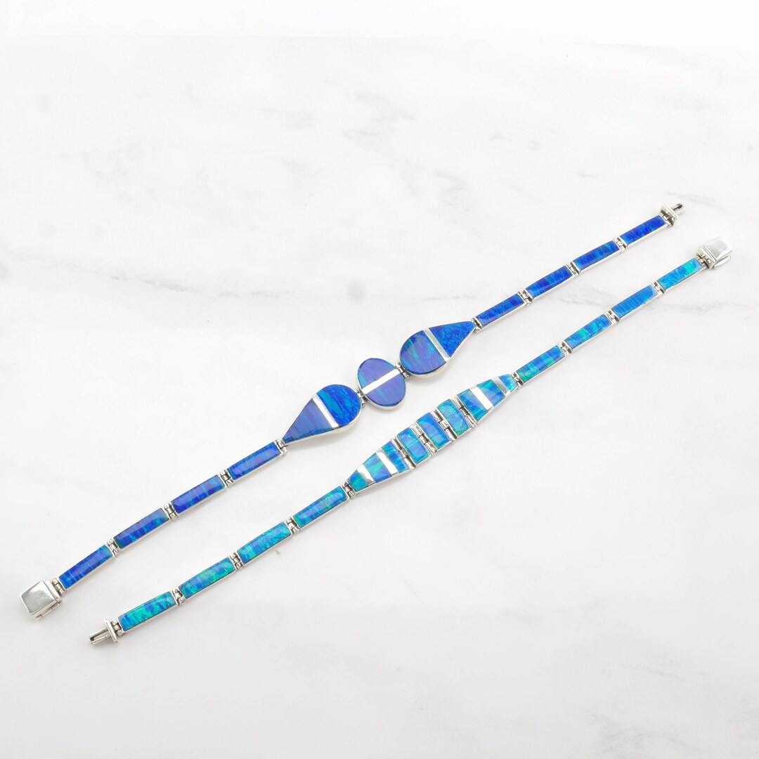 Lab Opal Inlay Bracelet Sterling Silver Blue - Etsy