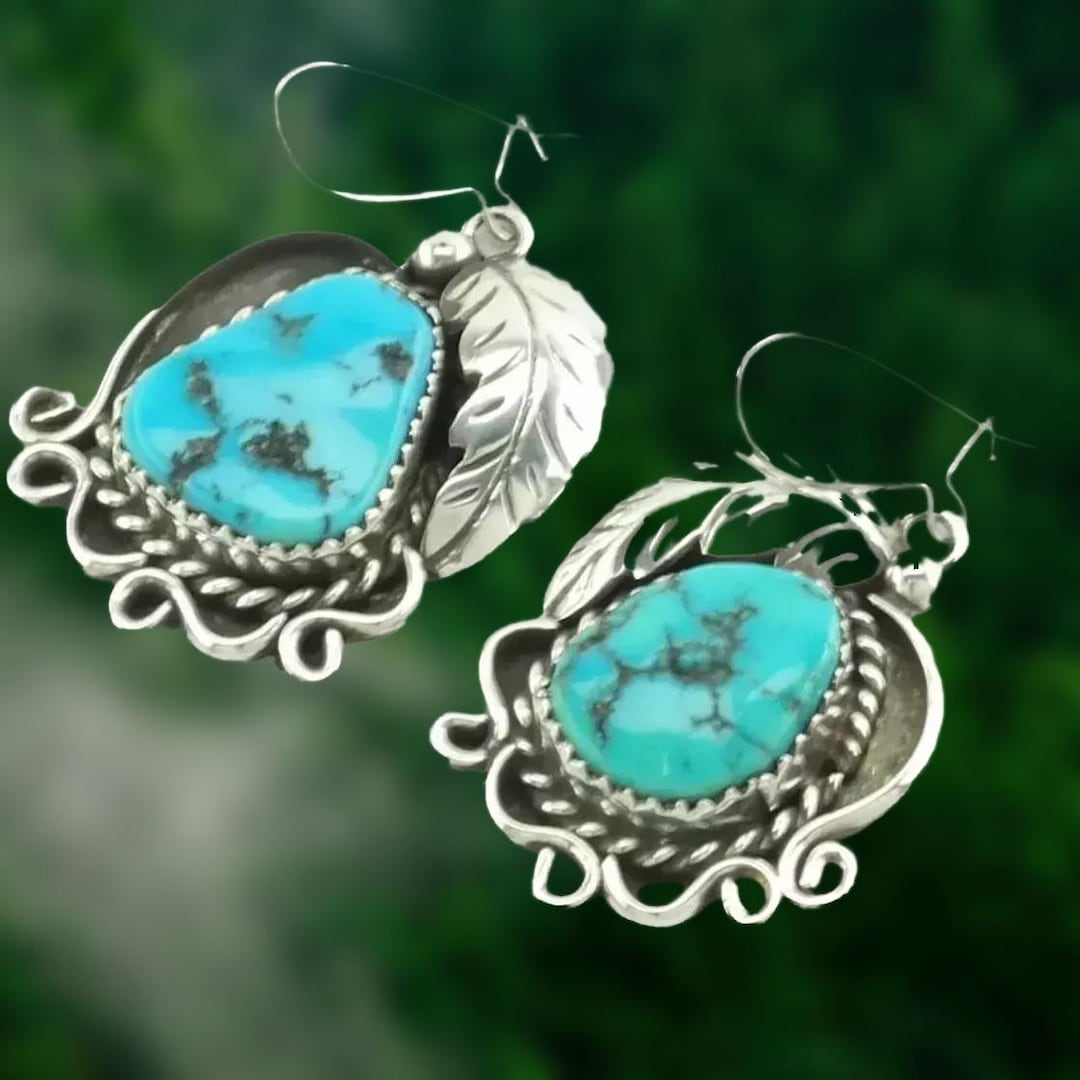 Native American Turquoise Leaf Fish Hook Dangle Sterling Silver ...