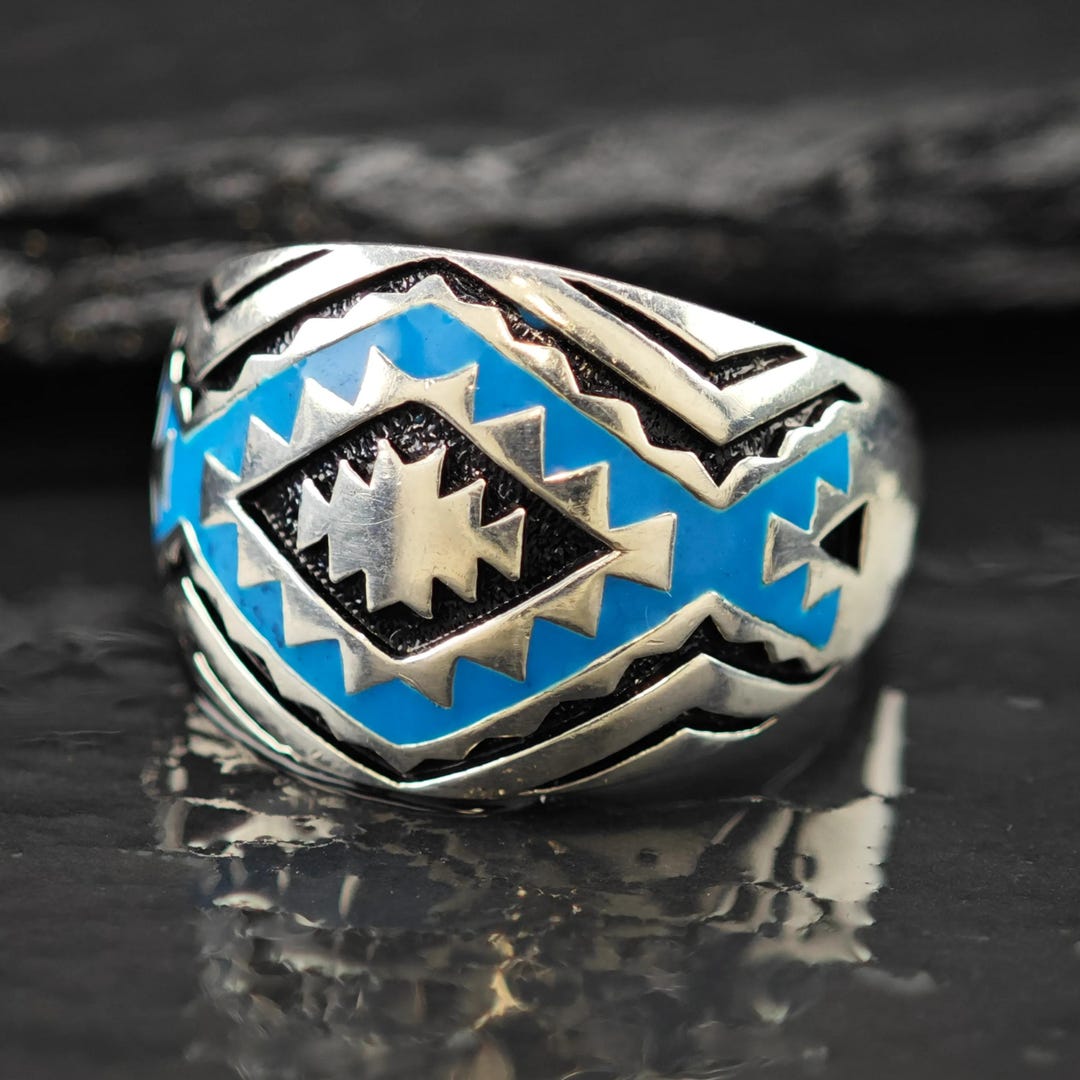 BBJ Vintage Enamel Ring - Sterling Silver, Size 9 - Etsy