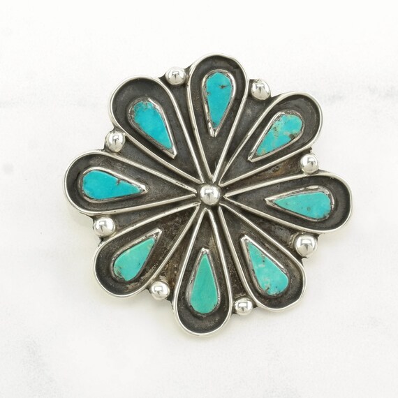 Native American Sterling Silver Brooch Shadowbox Blue… - Gem
