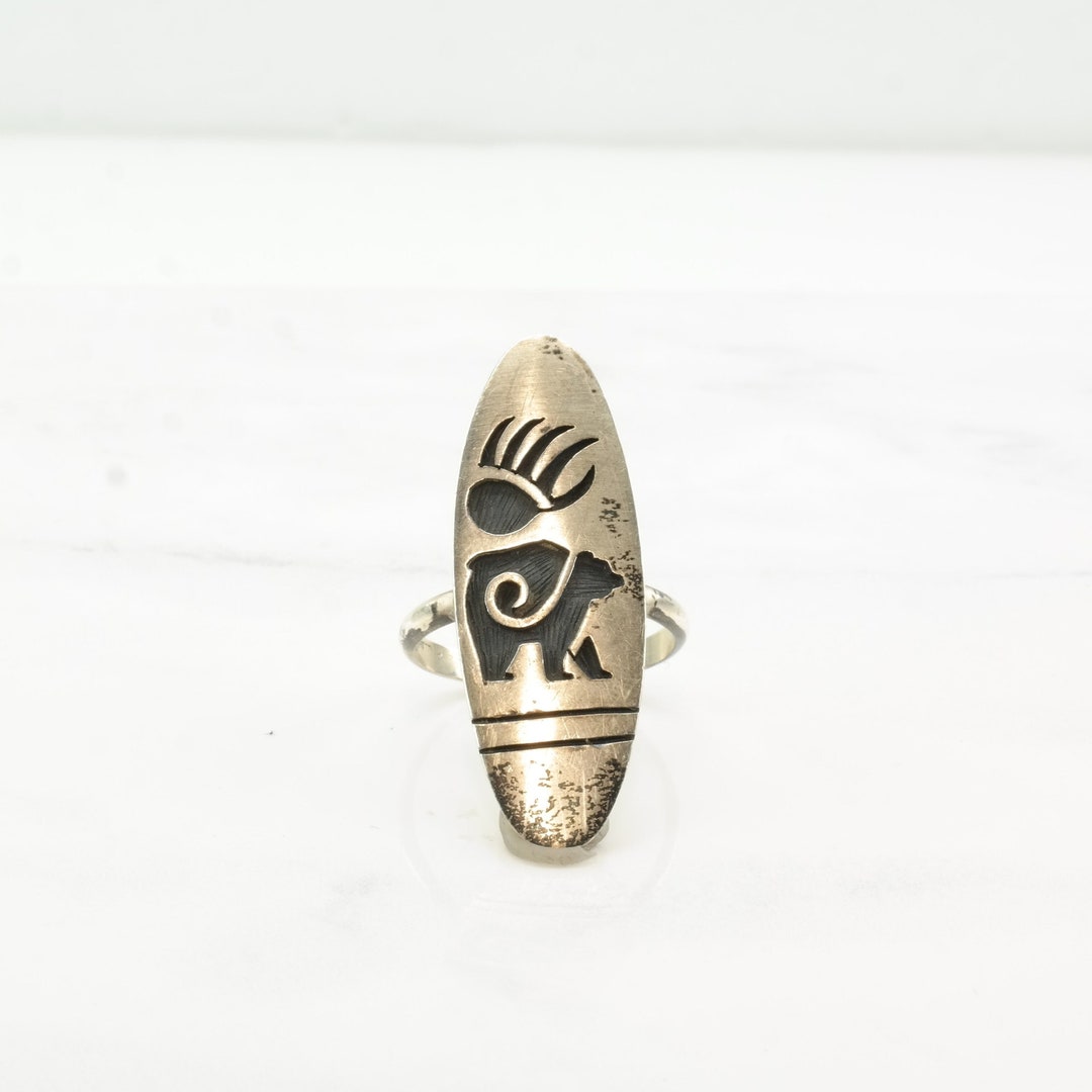 Vintage Hopi Silver Ring Bear Paw Long Oval Sterling Size 10 - Etsy