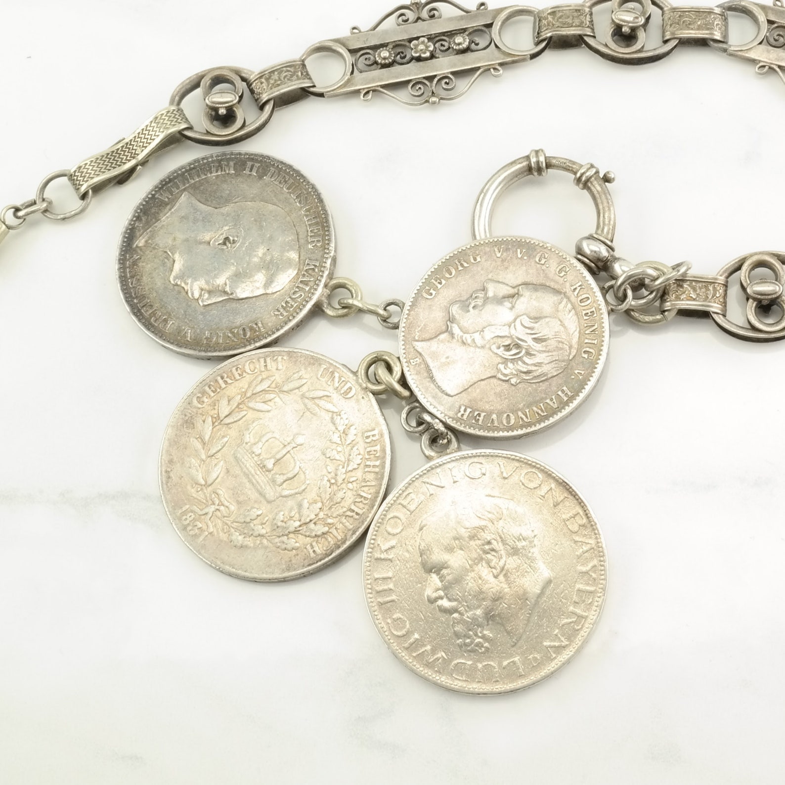 Vintage Sterling Silver Coin Watch Fob W/ German Deutch Marks 1831-1914 ...