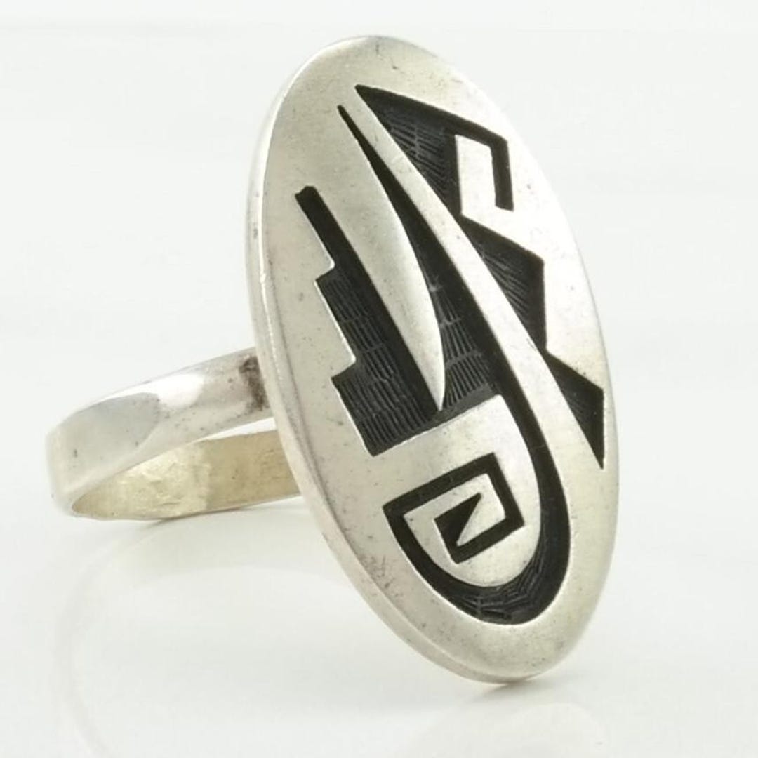 Signed Hopi Silver Ring Overlay Sterling Native American - Etsy