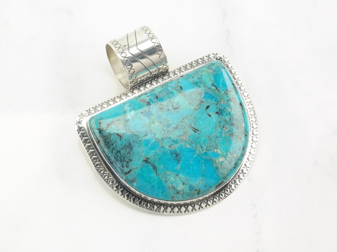 Vintage DTR Reconstituted Turquoise Large Sterling Silver Pendant - Etsy