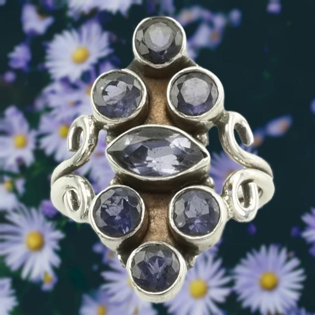 Iolite Cluster Sterling Silver Ring - Size 7 1/4 - Etsy