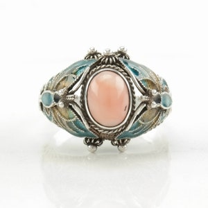 Vintage Chinese Export Ring Coral Enamel, Butterfly Sterling Silver ...