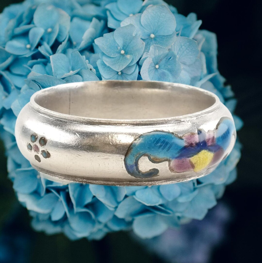 Vintage Chinese Silver Ring Enamel Flower Sterling Size 7 1/2 - Etsy