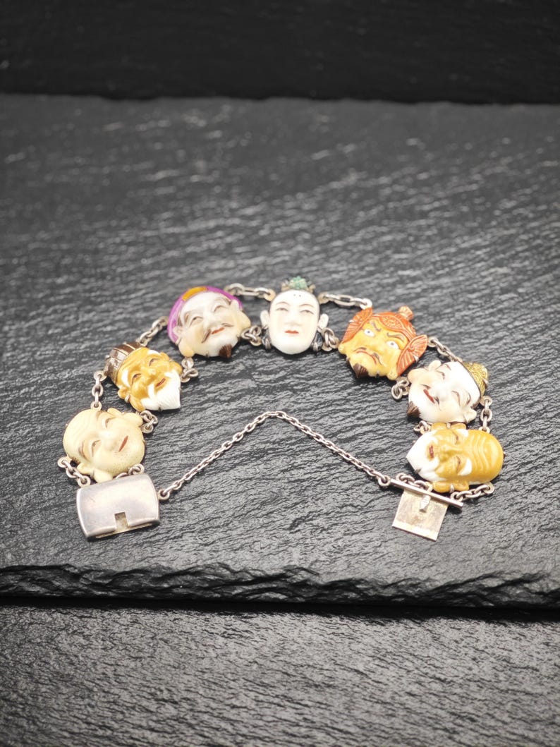 Pristine Japanese Toshikane, 7 Gods of Fortune Bracelet, Porcelain ...