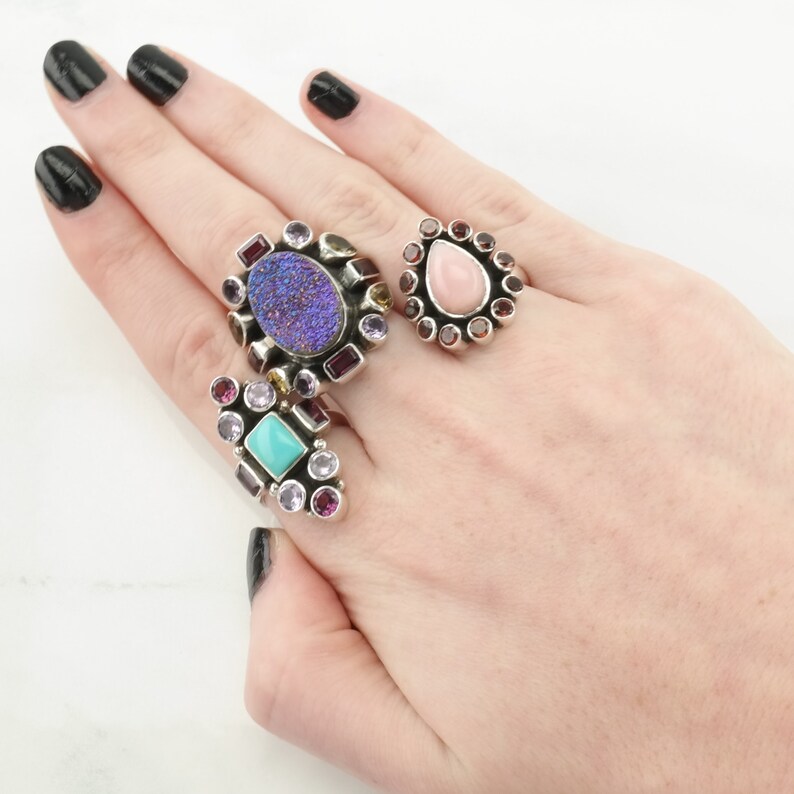 Vintage Nicky Butler Silver Ring Quartz, Garnet, Amethyst, Citrine ...