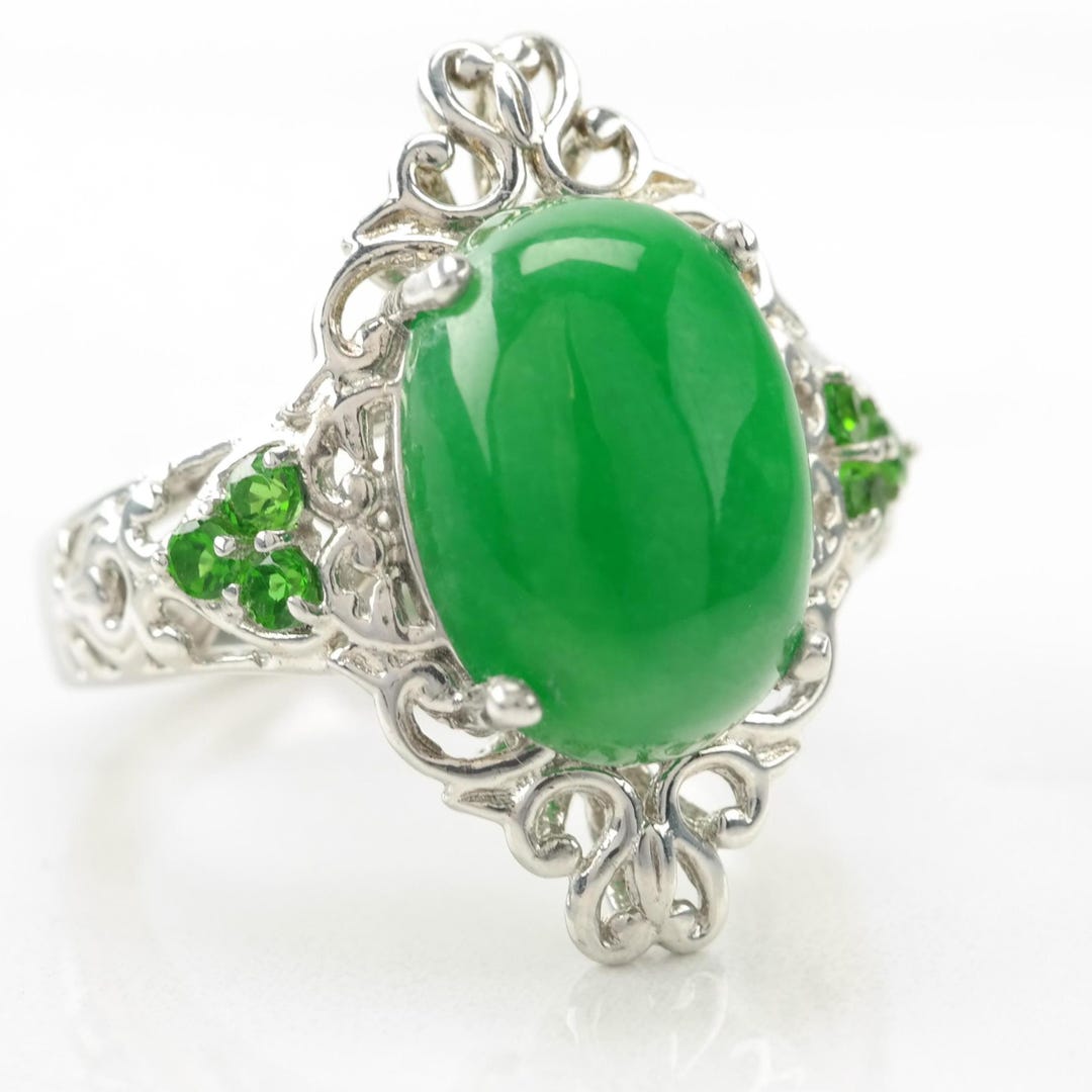 Vintage Green Jade Sterling Silver Ring Size 6 1/4 - Etsy