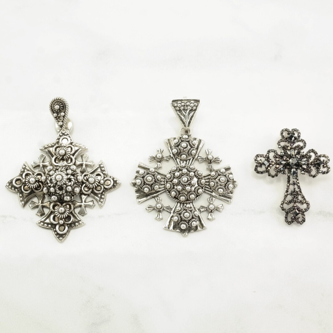 Vintage Jerusalem Cross Black Onyx Cross Sterling Silver Pendant - Etsy