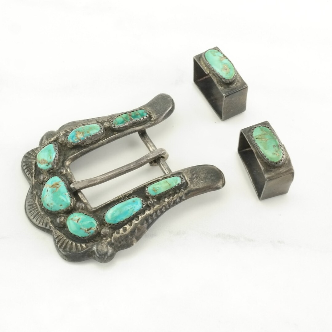 Important Zuni Turquoise Belt Buckle Native American Blue Sterling ...
