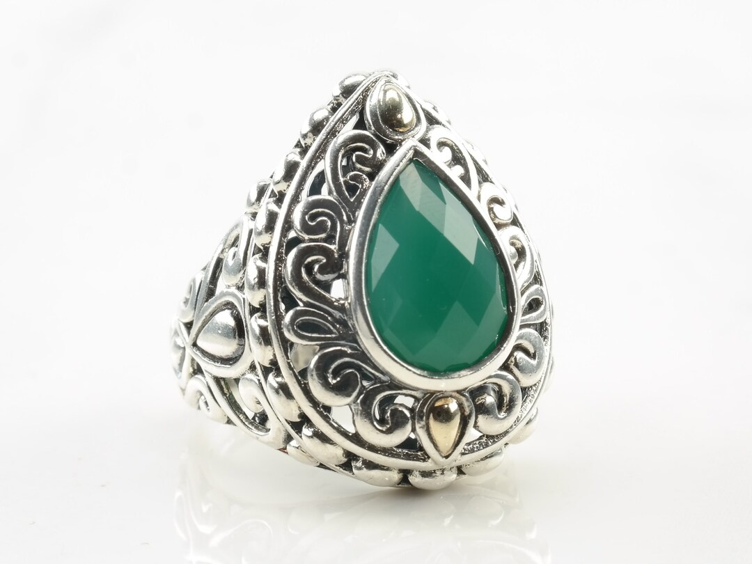 Vintage Jai Filigree Ring Chrysoprase Gold Accent Sterling Silver Size ...