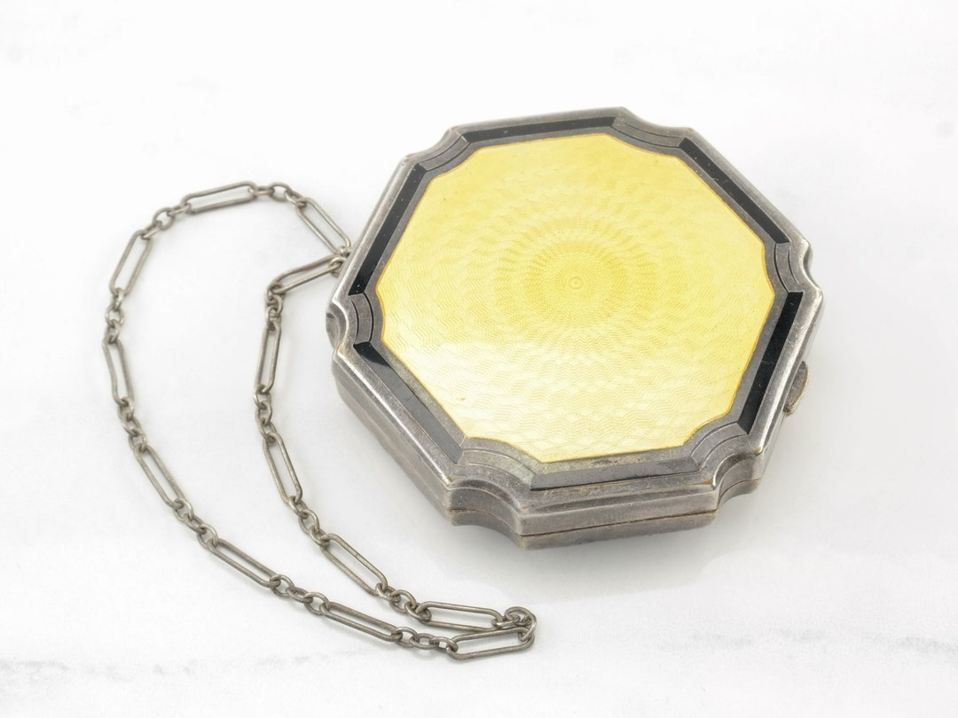 Vintage Makeup Yellow Enamel Ladies Compact Case Sterling Silver - Etsy