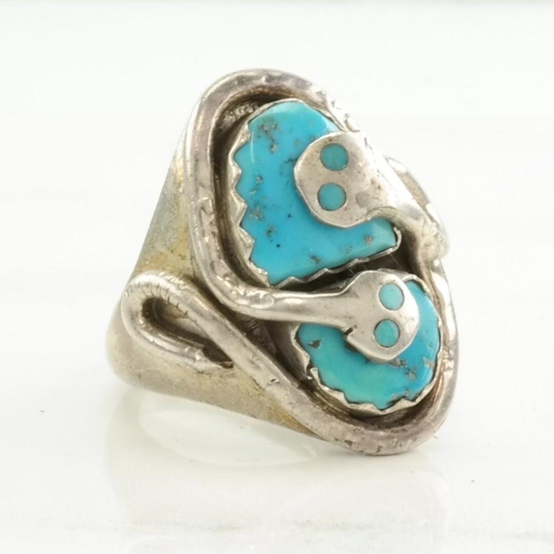 Vintage Zuni Silver Ring Turquoise Snake Sterling Blue Size 11 1/2 - Etsy