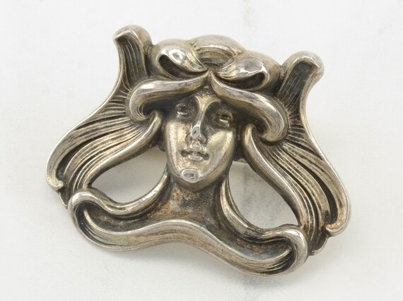 Art Nouveau Kerr Sterling Silver Lady Brooch - Gem