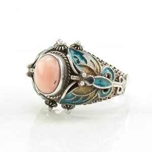 Vintage Chinese Export Ring Coral Enamel, Butterfly Sterling Silver ...
