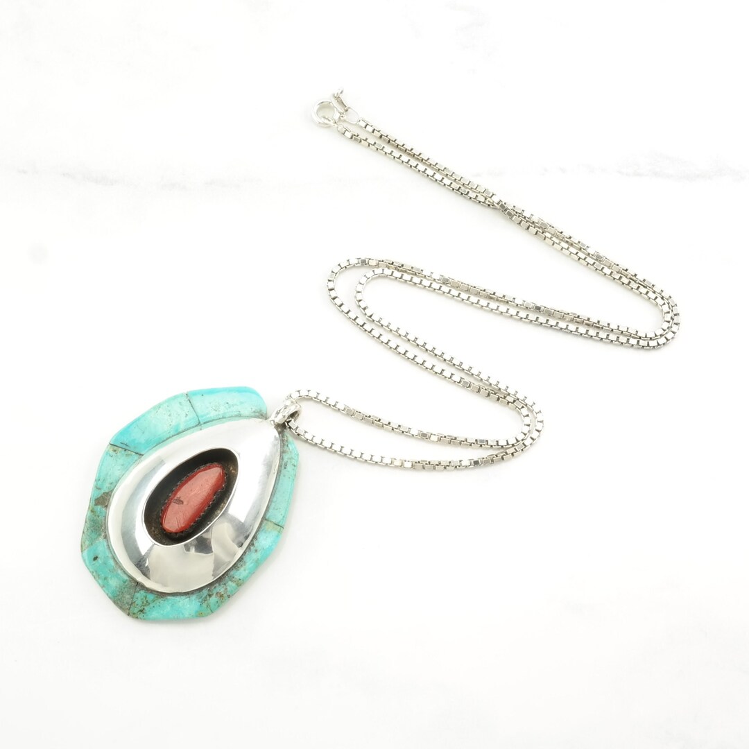 Vintage Native American Sterling Silver Blue, Red Turquoise, Coral ...