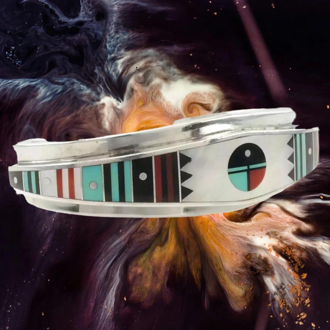 Native American, Benally Sterling Silver Cuff Bracelet MOP, Onyx ...