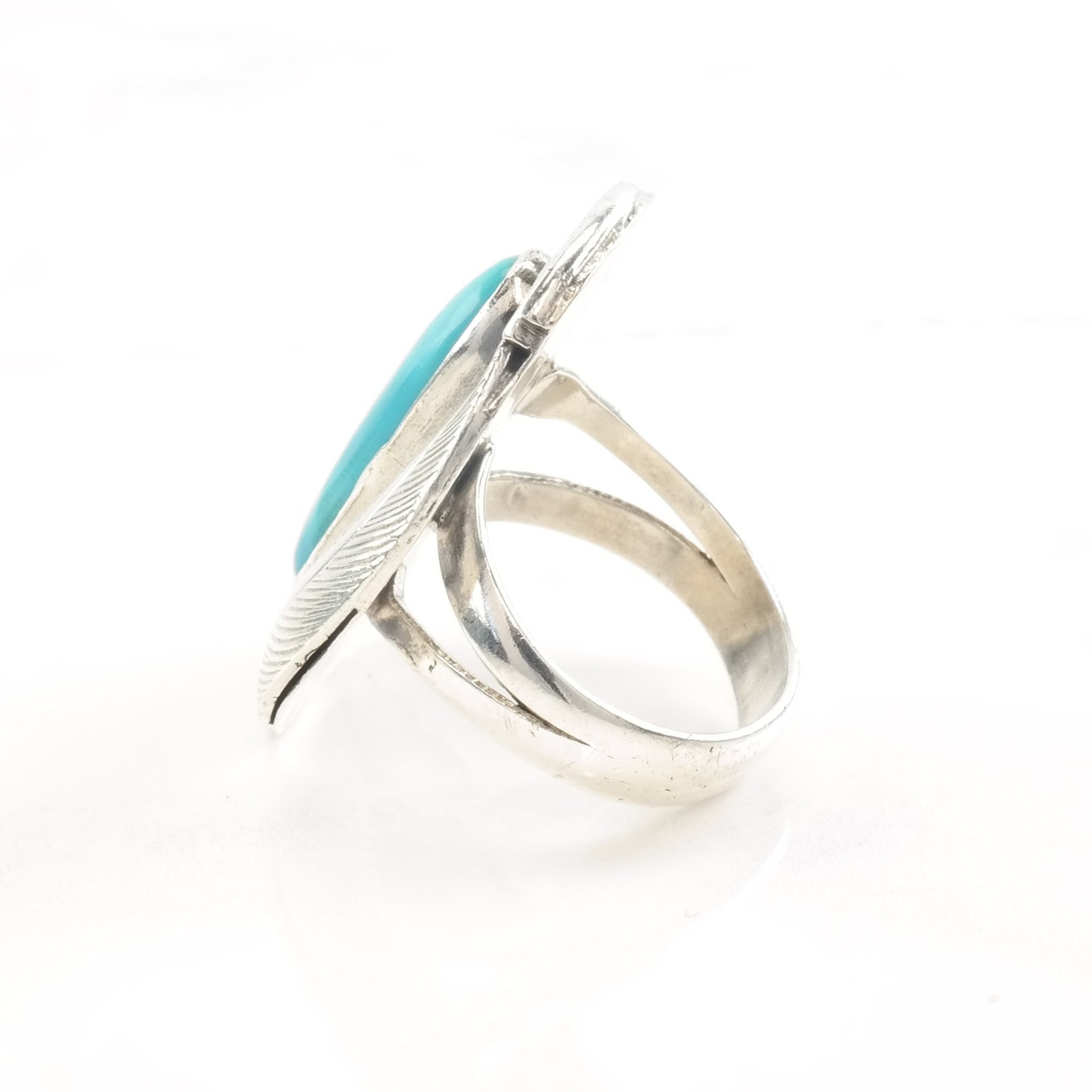Vintage Native American Silver Ring Turquoise Feather Size 7 1/4 - Etsy