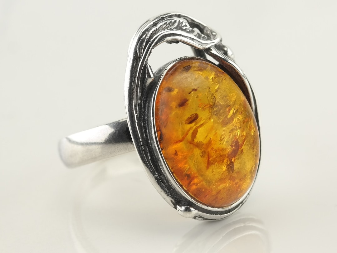 Vintage Sterling Silver Amber Ring Size 7 1/4 - Etsy