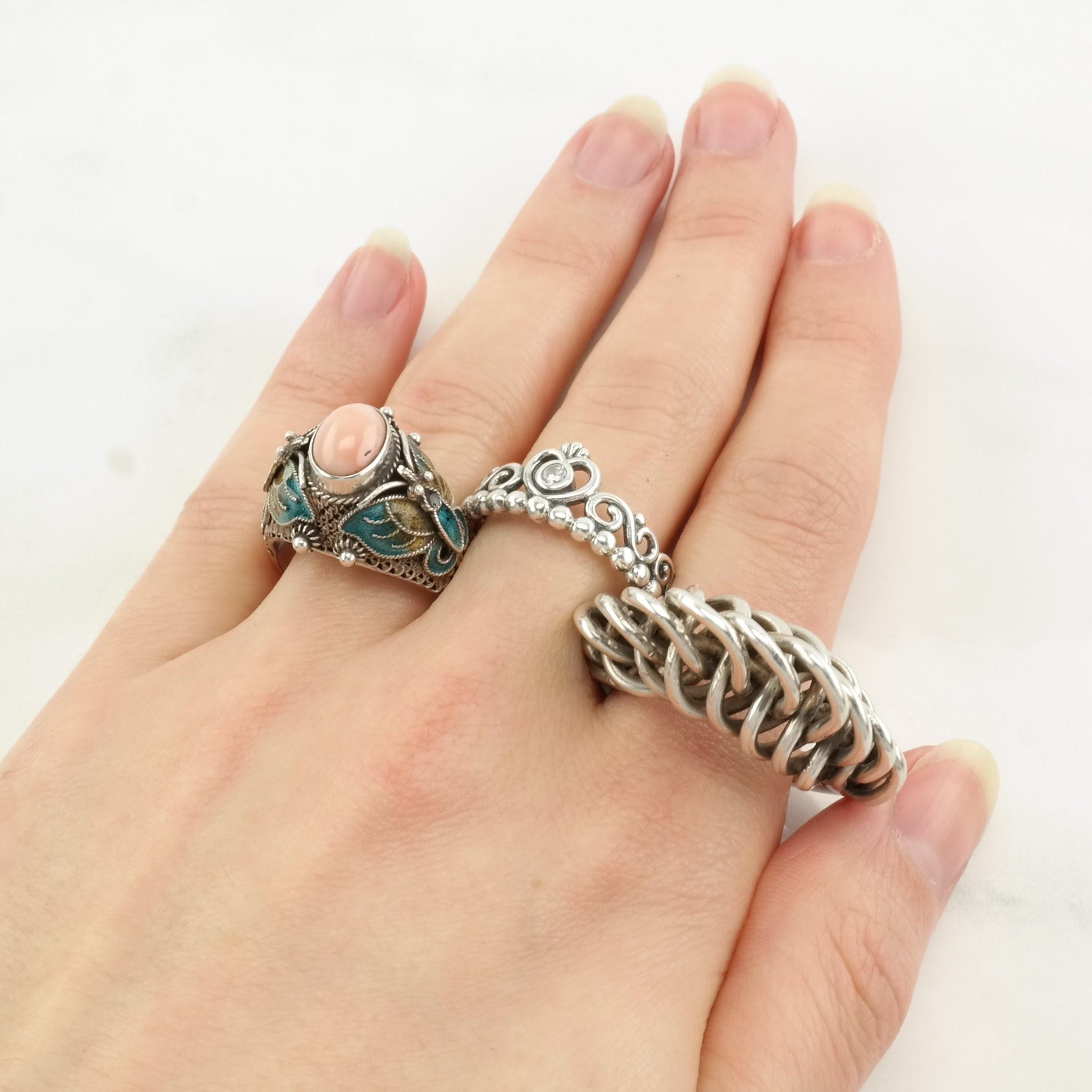 Vintage Chinese Export Ring Coral Enamel, Butterfly Sterling Silver ...