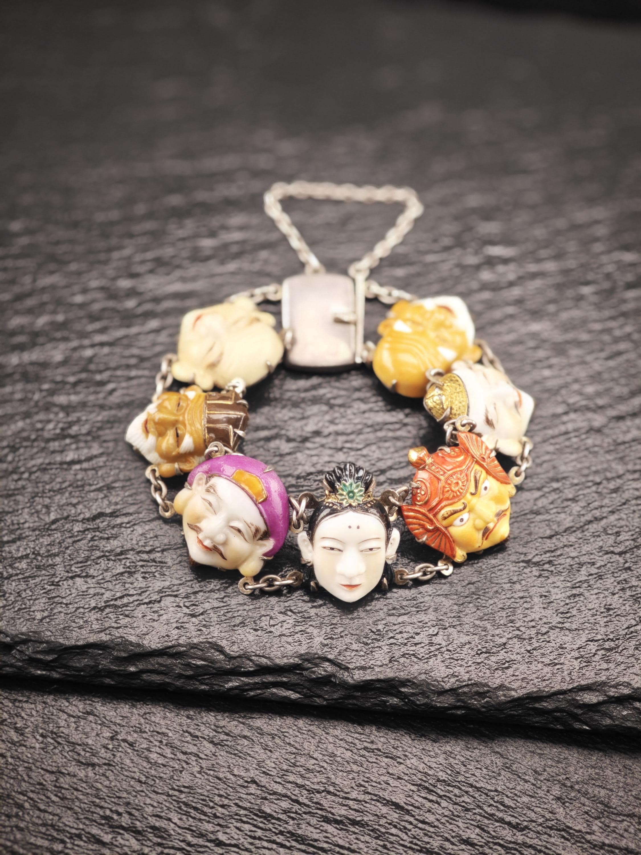Pristine Japanese Toshikane, 7 Gods of Fortune Bracelet, Porcelain ...