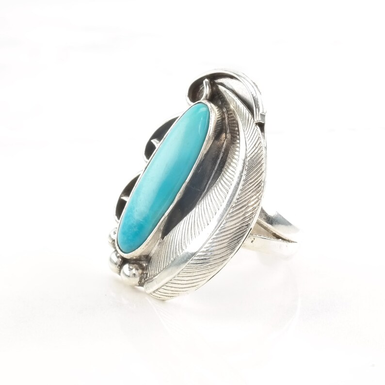 Vintage Native American Silver Ring Turquoise Feather Size 7 1/4 - Etsy