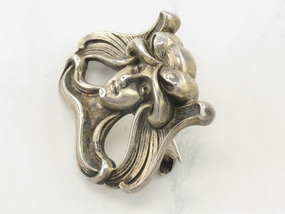 Art Nouveau Kerr Sterling Silver Lady Brooch - Gem