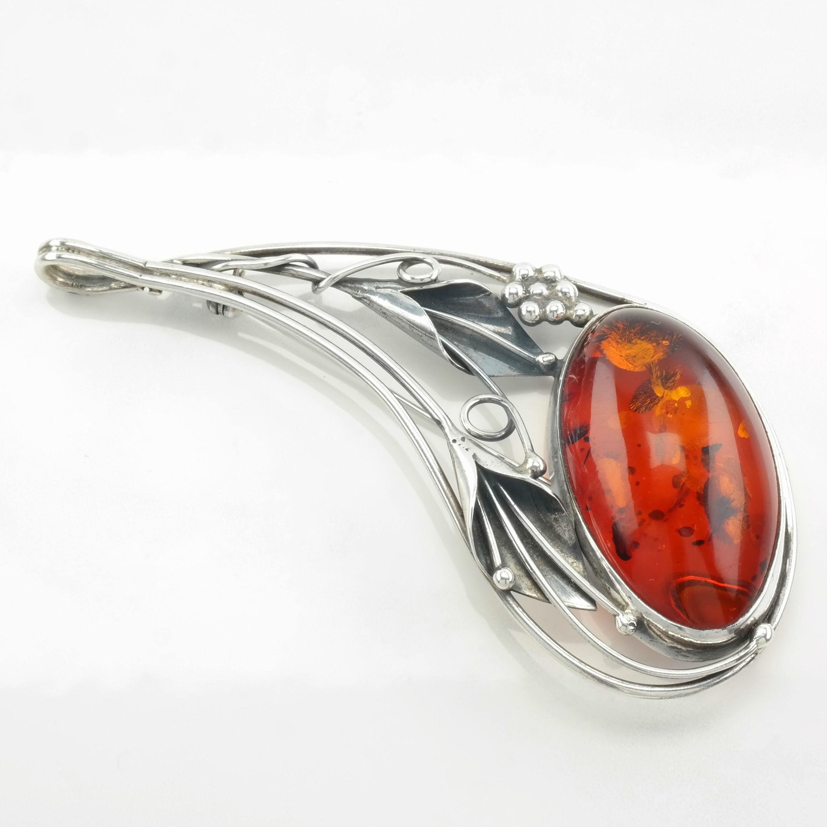 Baltic Amber Silver Brooch Pendant Sterling - Etsy