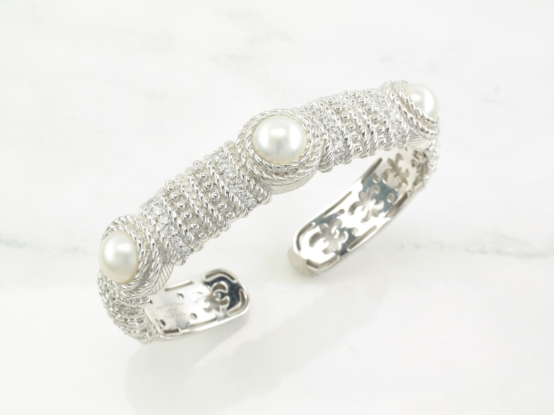 Judith Ripka Cuff White Mabe Pearl CZ Sterling Silver Bracelet - Etsy