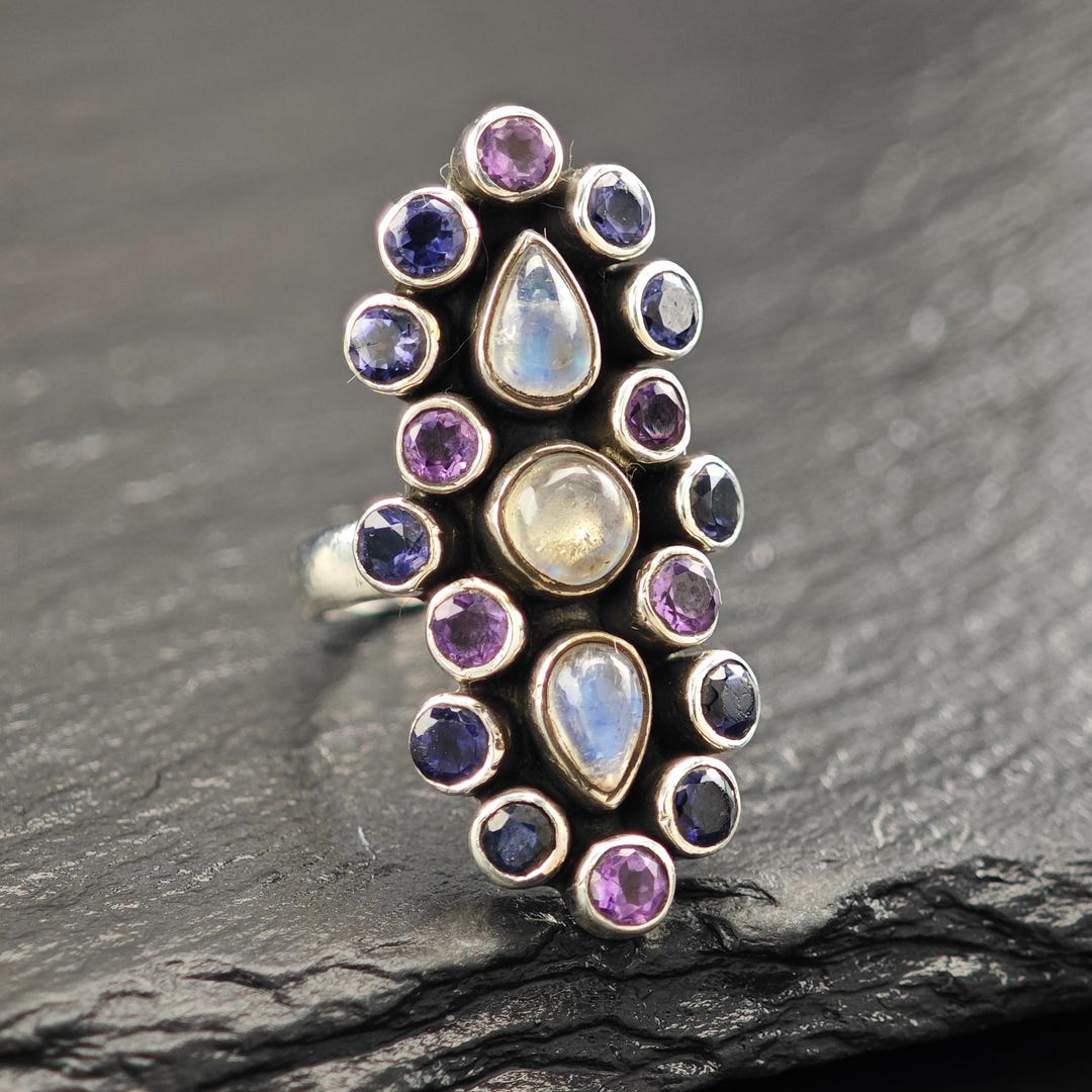 Nicky Butler Moonstone, Amethyst Ring Sterling Silver Sz 5 - Etsy UK