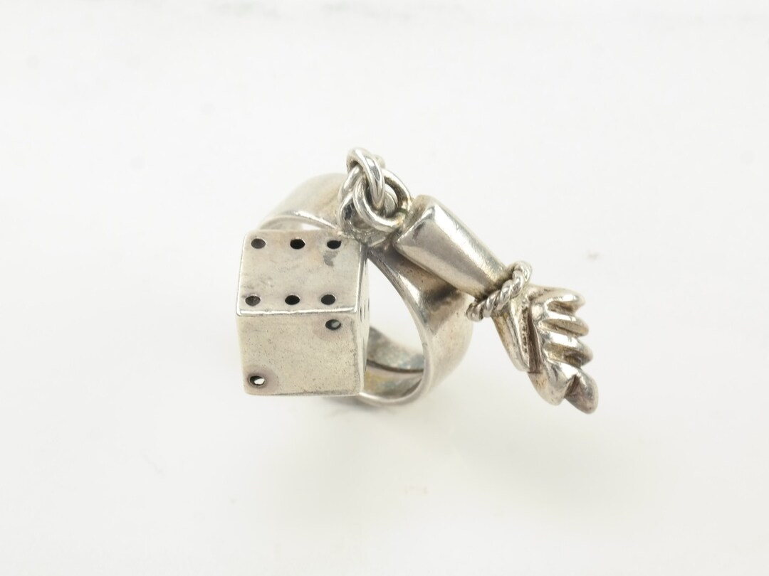 Vintage Sterling Silver Ring Dice Hand Size 4 Adjustable - Etsy