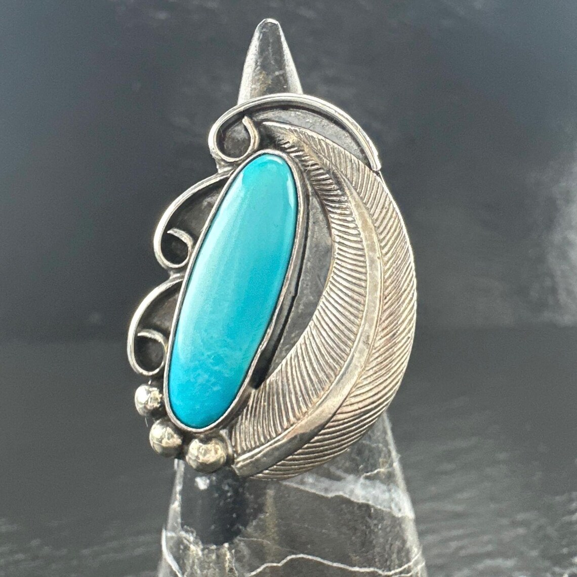 Vintage Native American Silver Ring Turquoise Feather Size 7 1/4 - Etsy