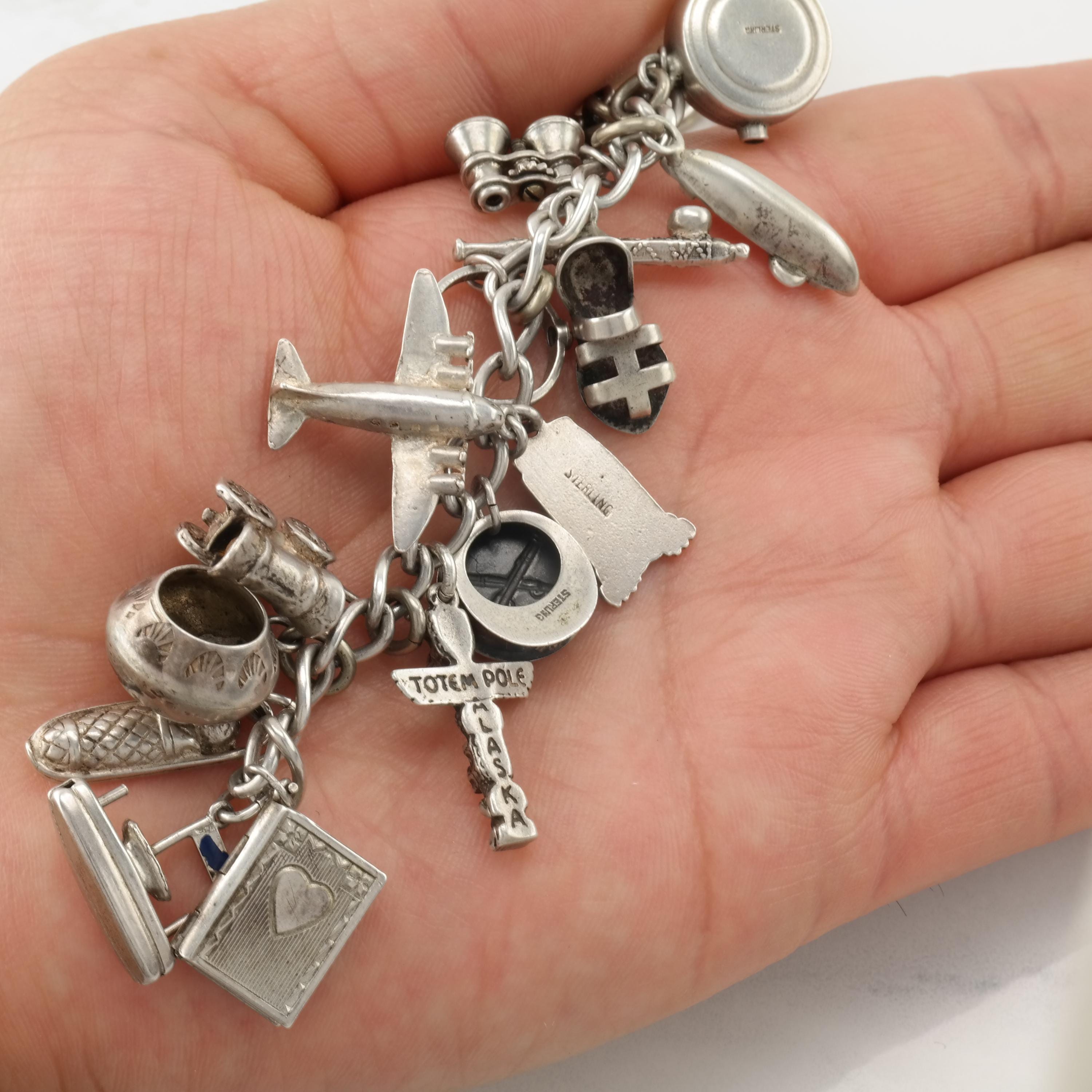 WWII Era Sterling Silver 32 Charms Bracelet Western, Military & Misc - Etsy