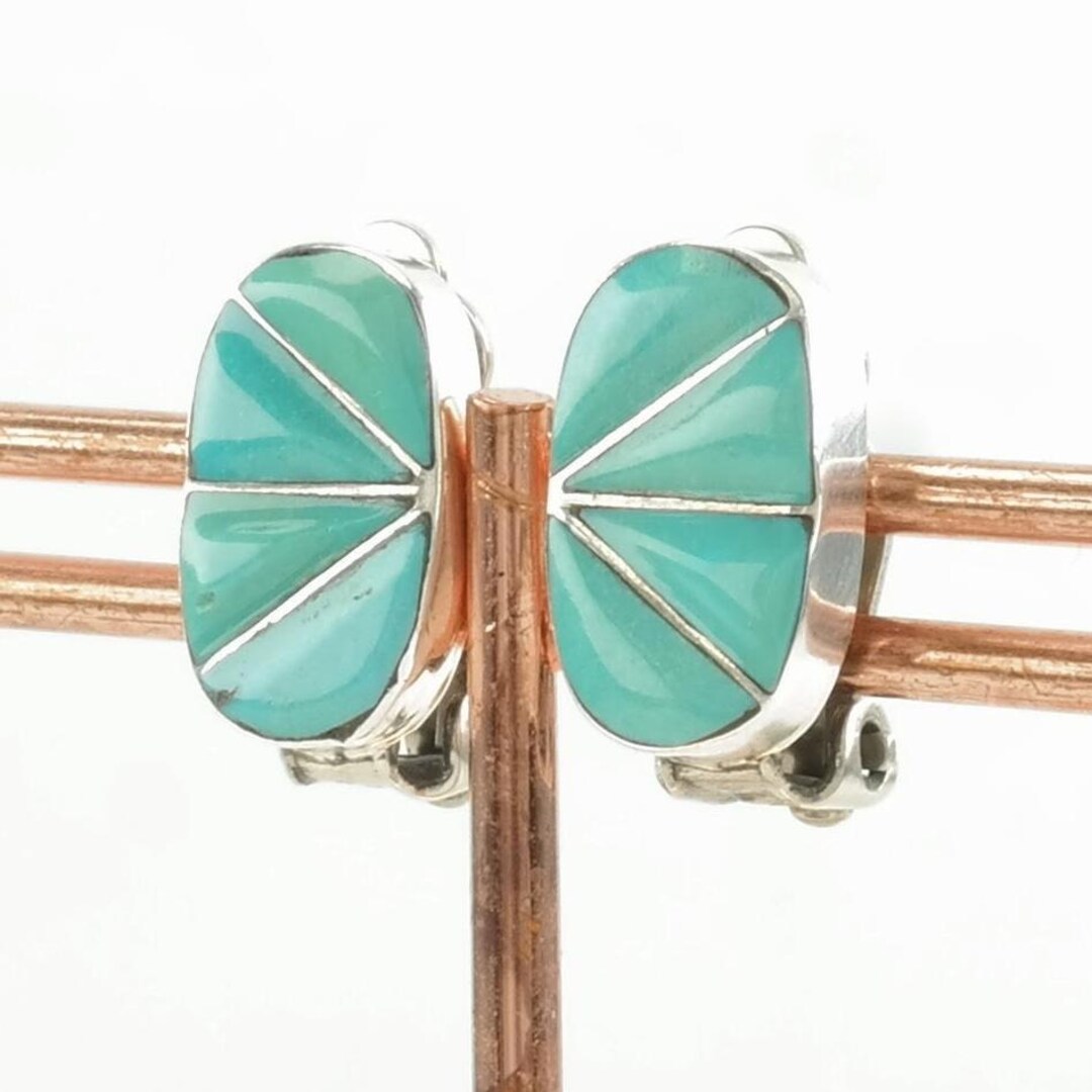 Native American Turquoise Cobblestone Inlay Sterling Silver Clip on ...