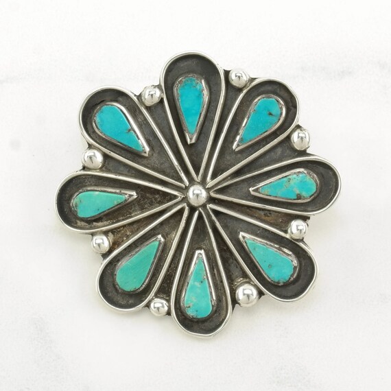 Native American Sterling Silver Brooch Shadowbox Blue… - Gem