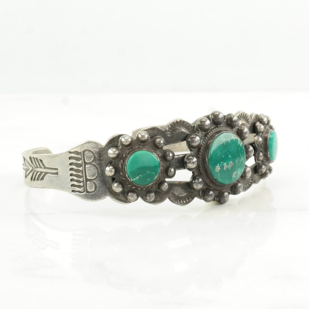 Fred Harvey Era Sterling Silver Cuff Bracelet Green Pilot Mountain ...