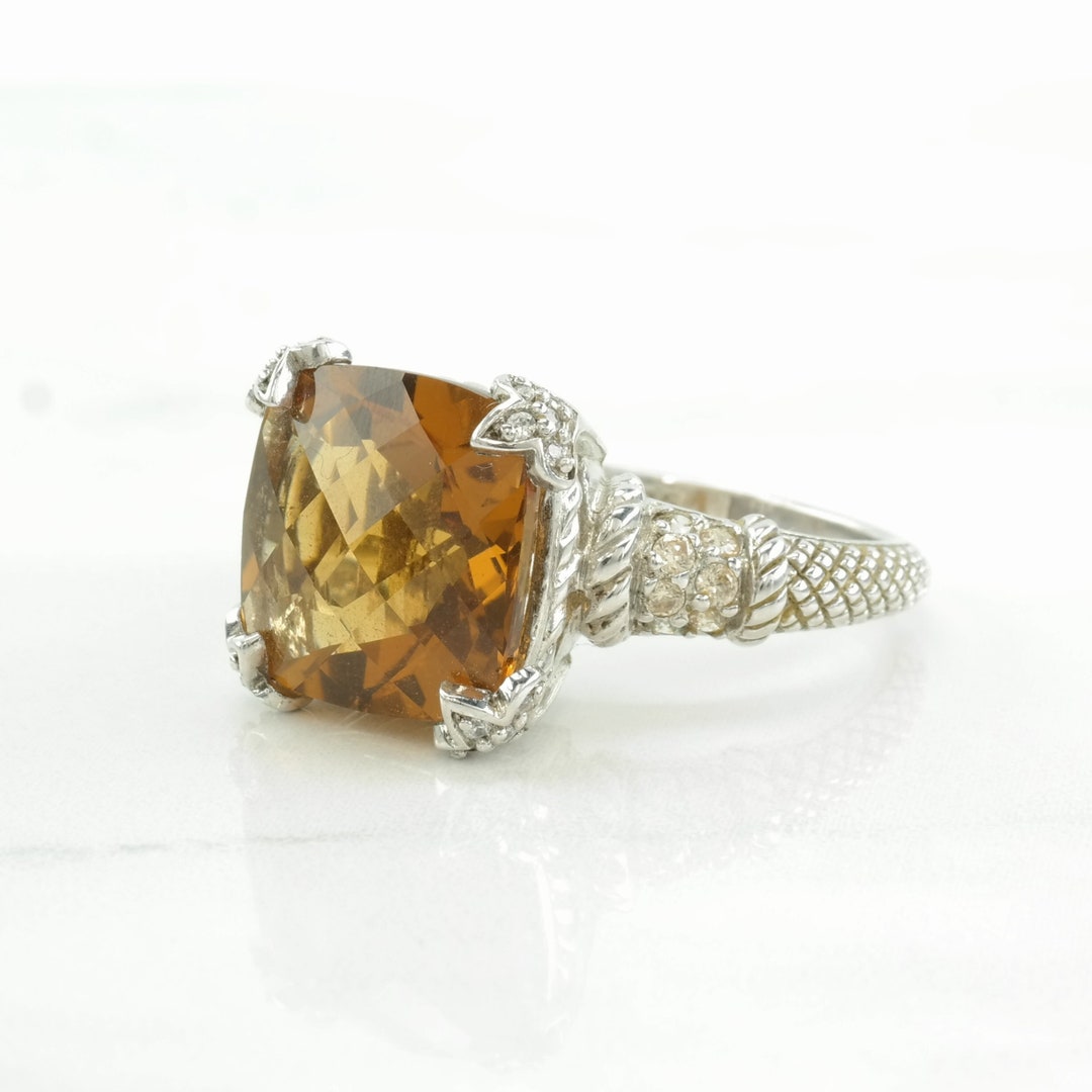 Vintage Judith Ripka Silver Ring Citrine, CZ Sterling Size 11 - Etsy