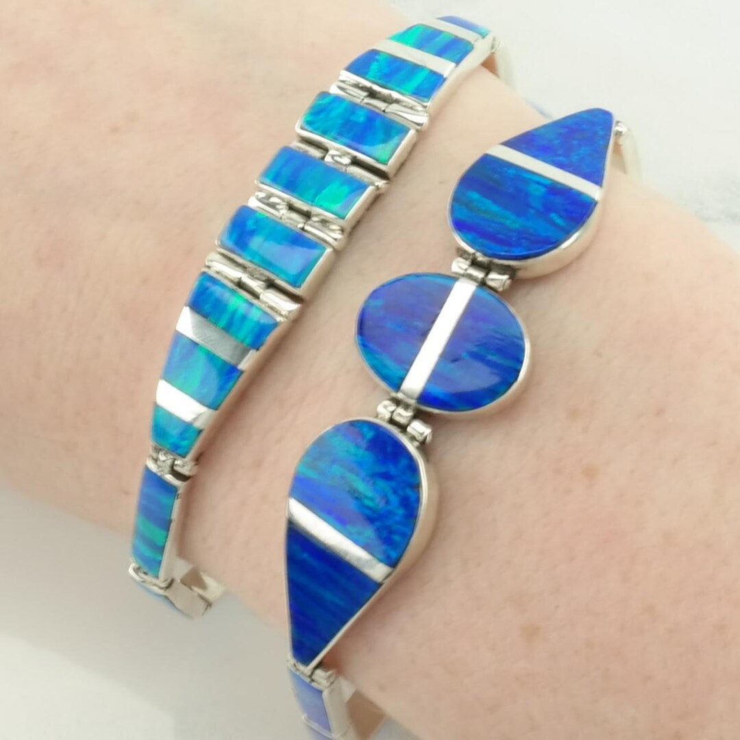 Lab Opal Inlay Bracelet Sterling Silver Blue - Etsy