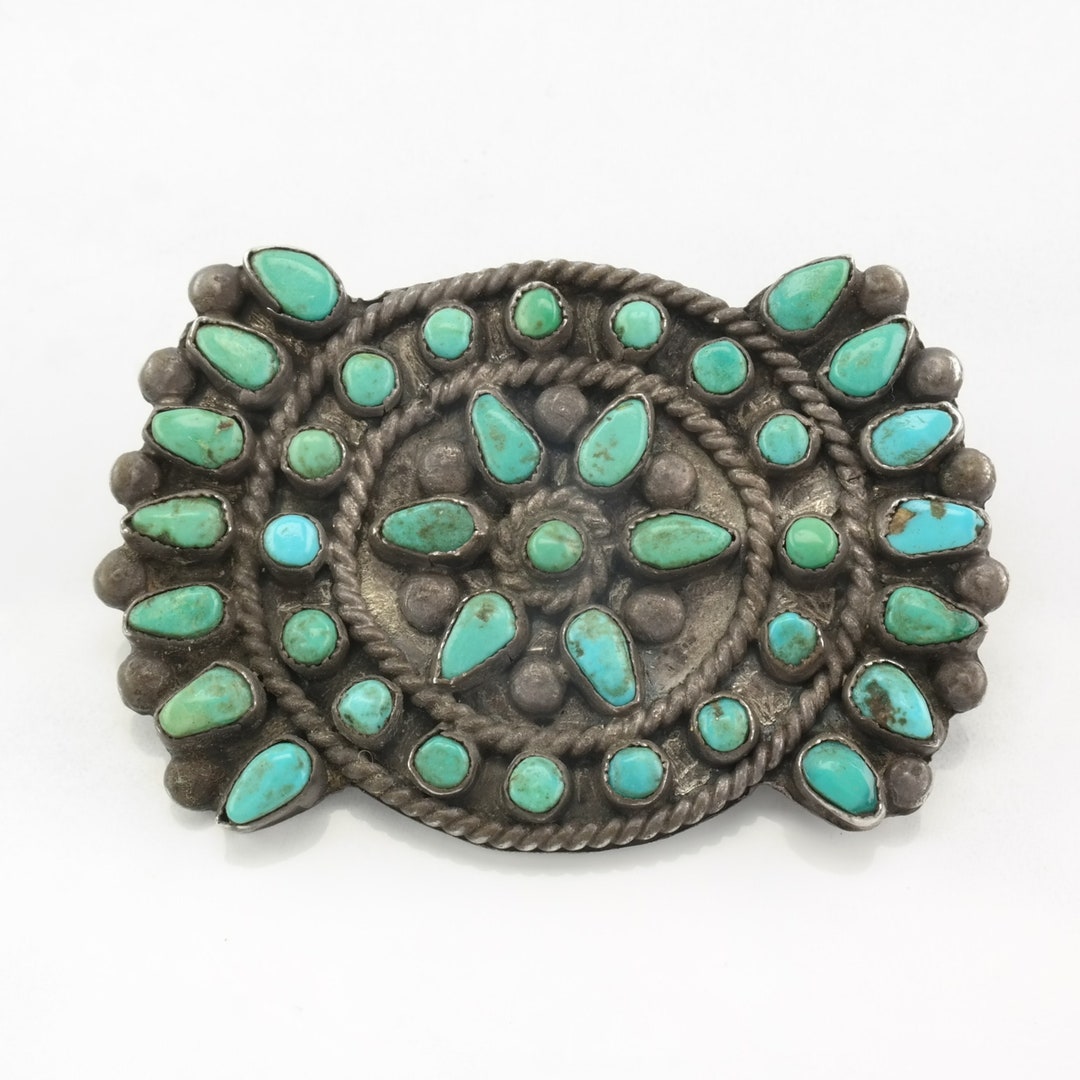 Zuni Sterling Silver Turquoise Brooch Cluster - Etsy