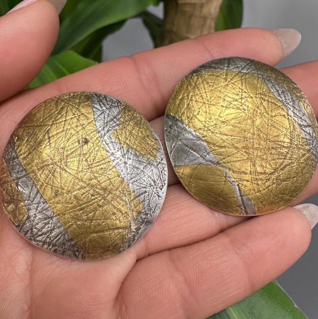Studio Gold Tone Shield Dome Clip on Sterling Silver Earrings - Etsy