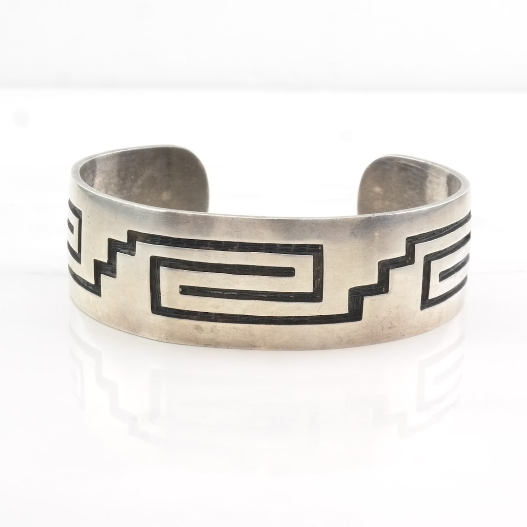 Important Overlay Hopi Cuff Bracelet , Native American Sterling Silver ...
